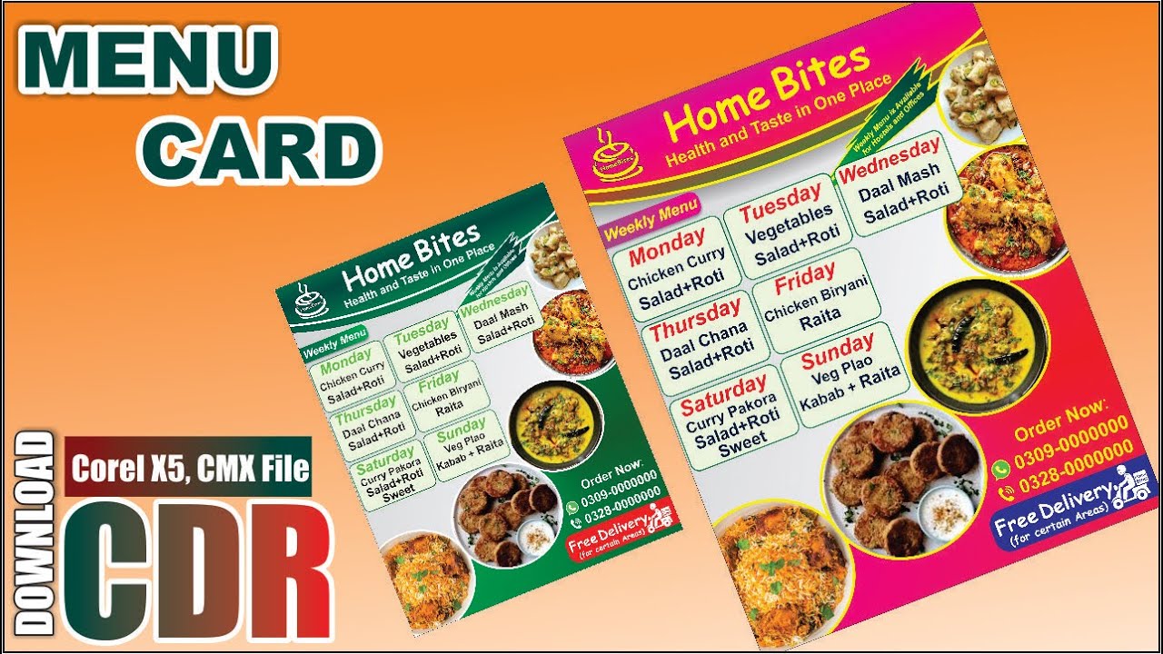Menu Card Design CDR File Free Download | Menu Card Design CDR & CMX ...