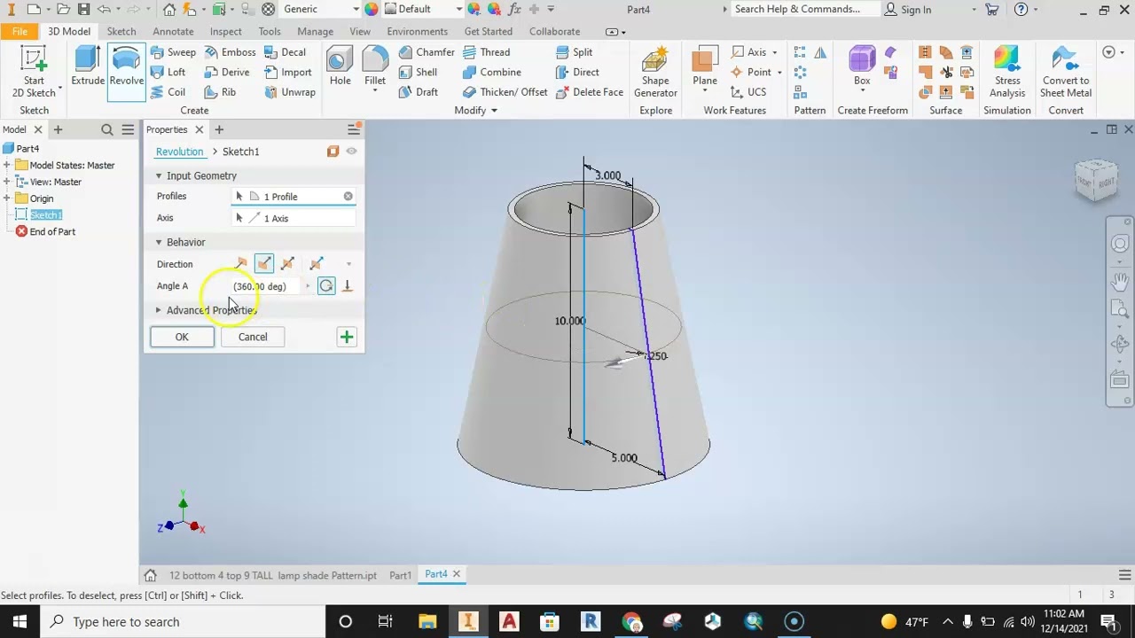 Inventor - Create a Flat Pattern -Lamp Shade Project - YouTube
