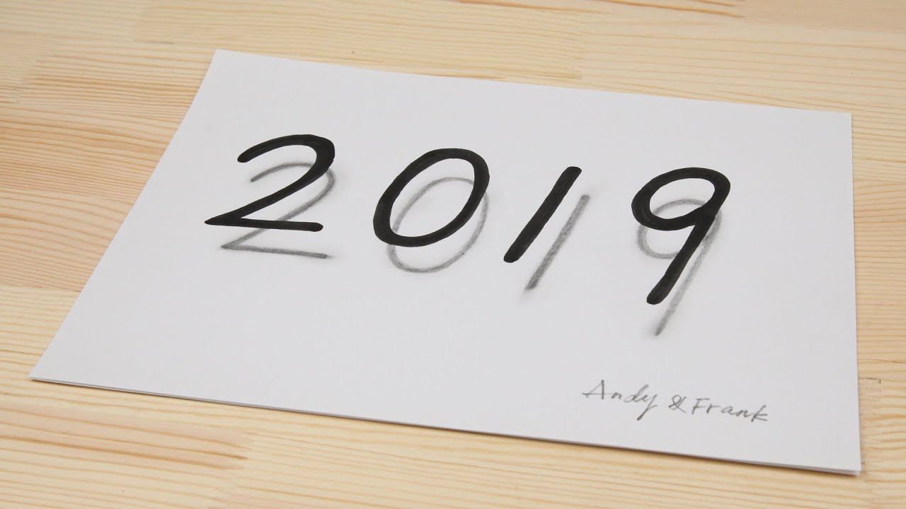 Happy New Year 2019 - How to draw 3D Number 2019-very easy - YouTube