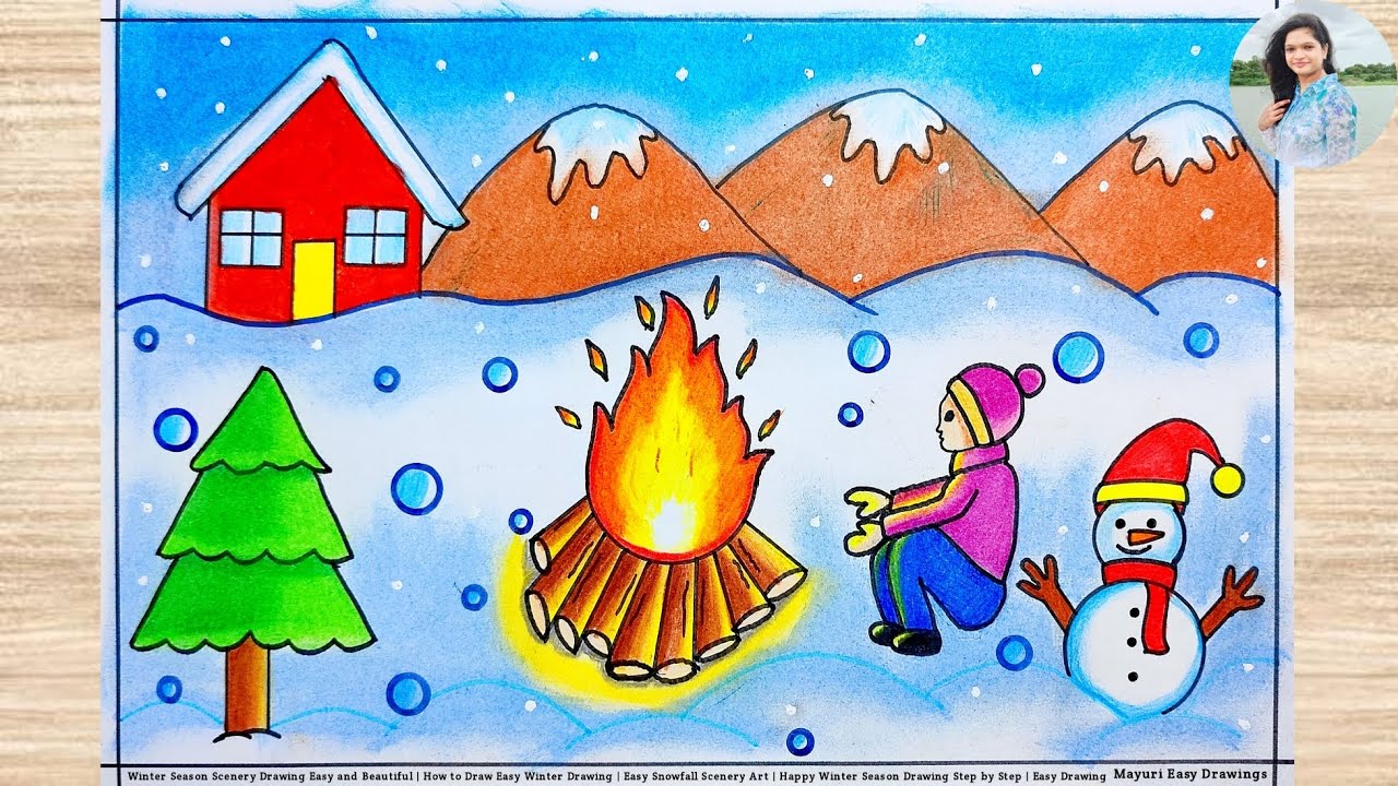 😍 Beautiful Winter Season Drawing | How to Draw Winter Drawing Scenery ...