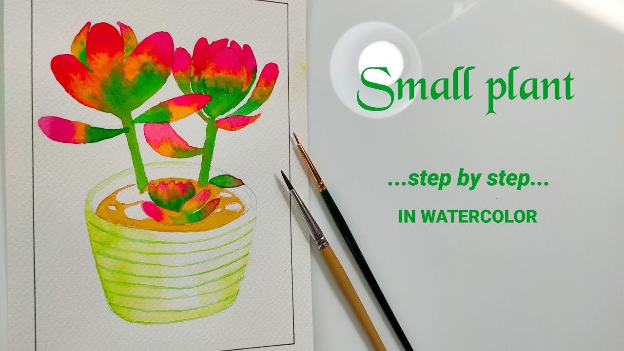 How to paint small plant, step by step in watercolor for beginner - YouTube