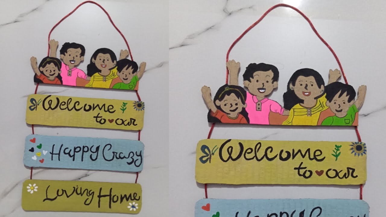 DIY Welcome board !Card board Wall hanging Handmade / easy home decor ...