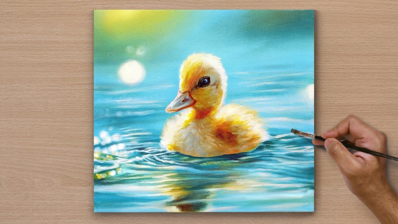 Painting a Cute Duckling 🐥 / Baby Duck Acrylic Painting / STEP BY STEP ...