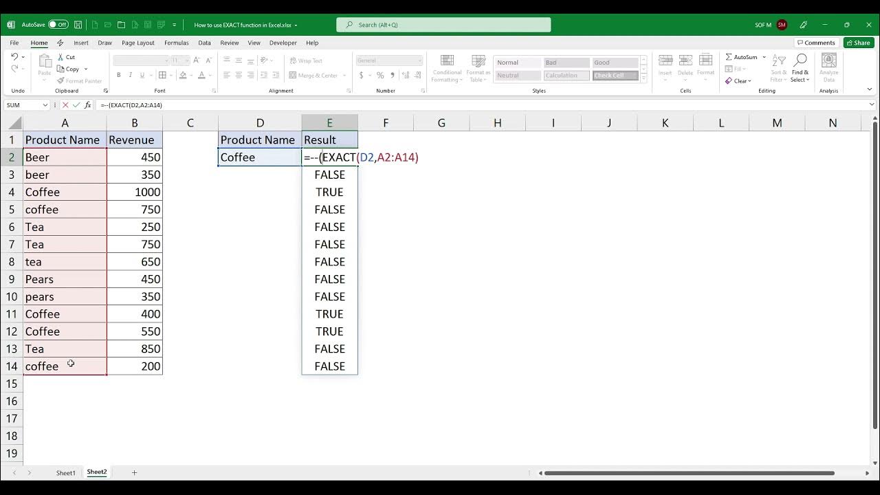 How to use EXACT function in Excel - YouTube