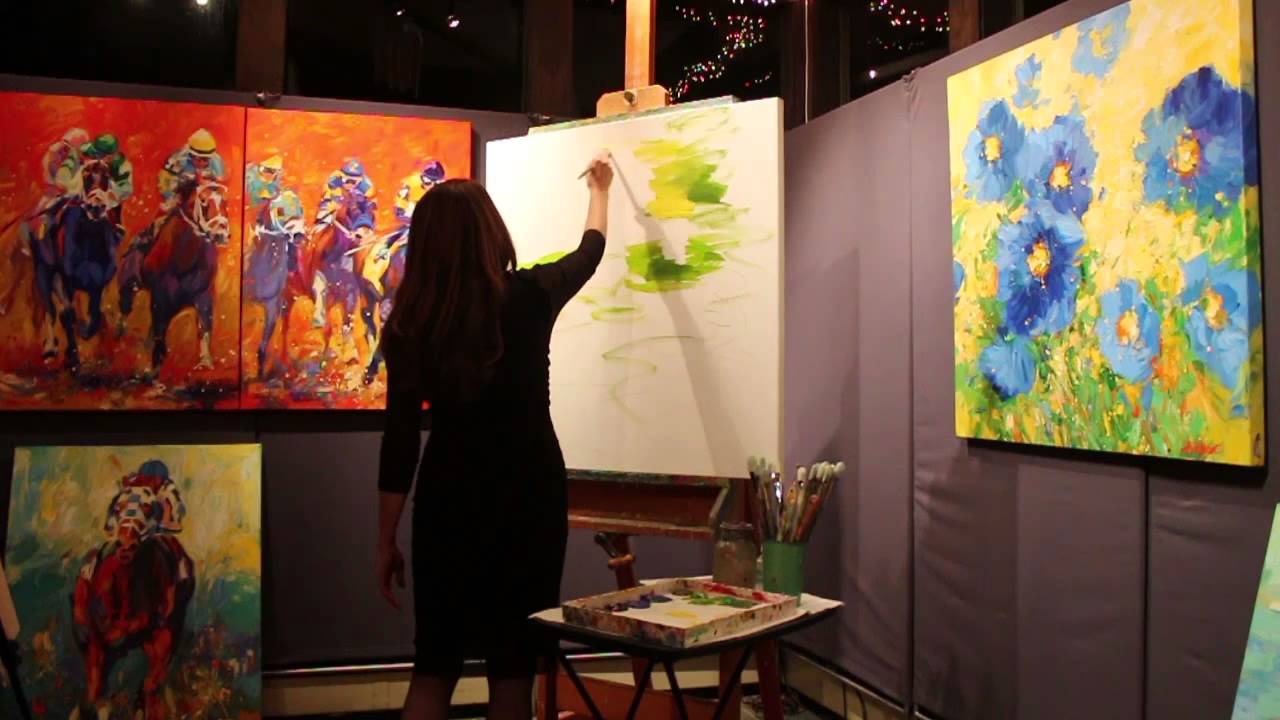 Lisa Palombo Live Painting at VIP art studio event! - YouTube