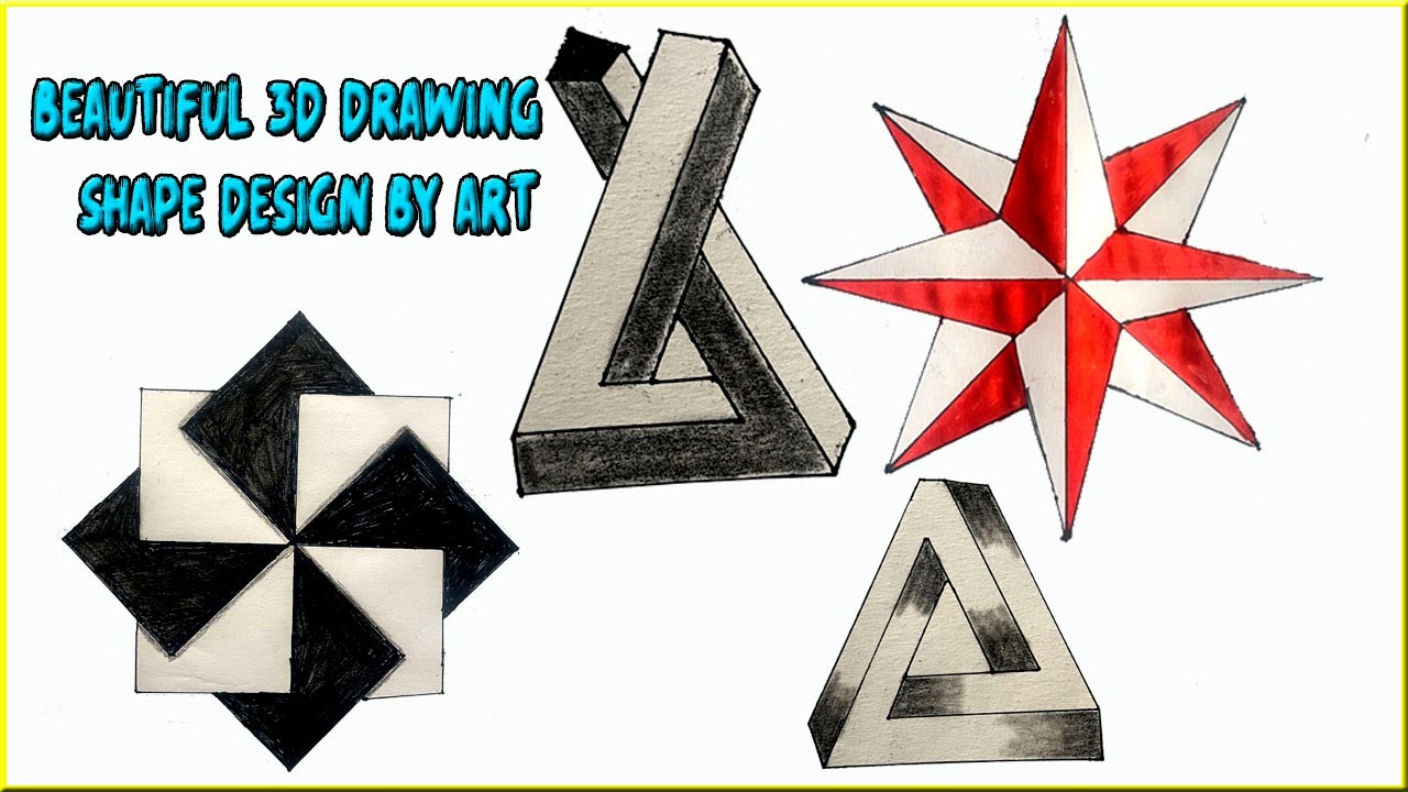 4 Easy 3D Drawings on paper ️ 6 types 3D Heart illusion Drawing ...
