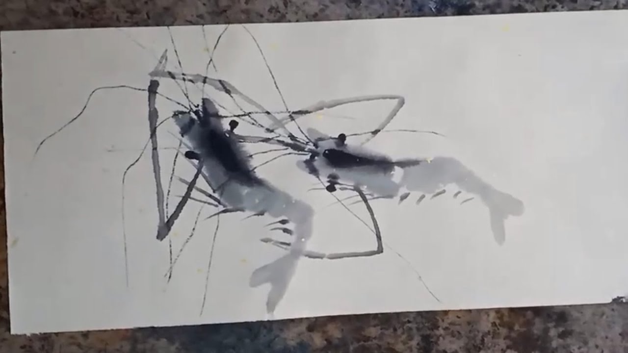 Paint shrimp with Sumi-e ink - YouTube
