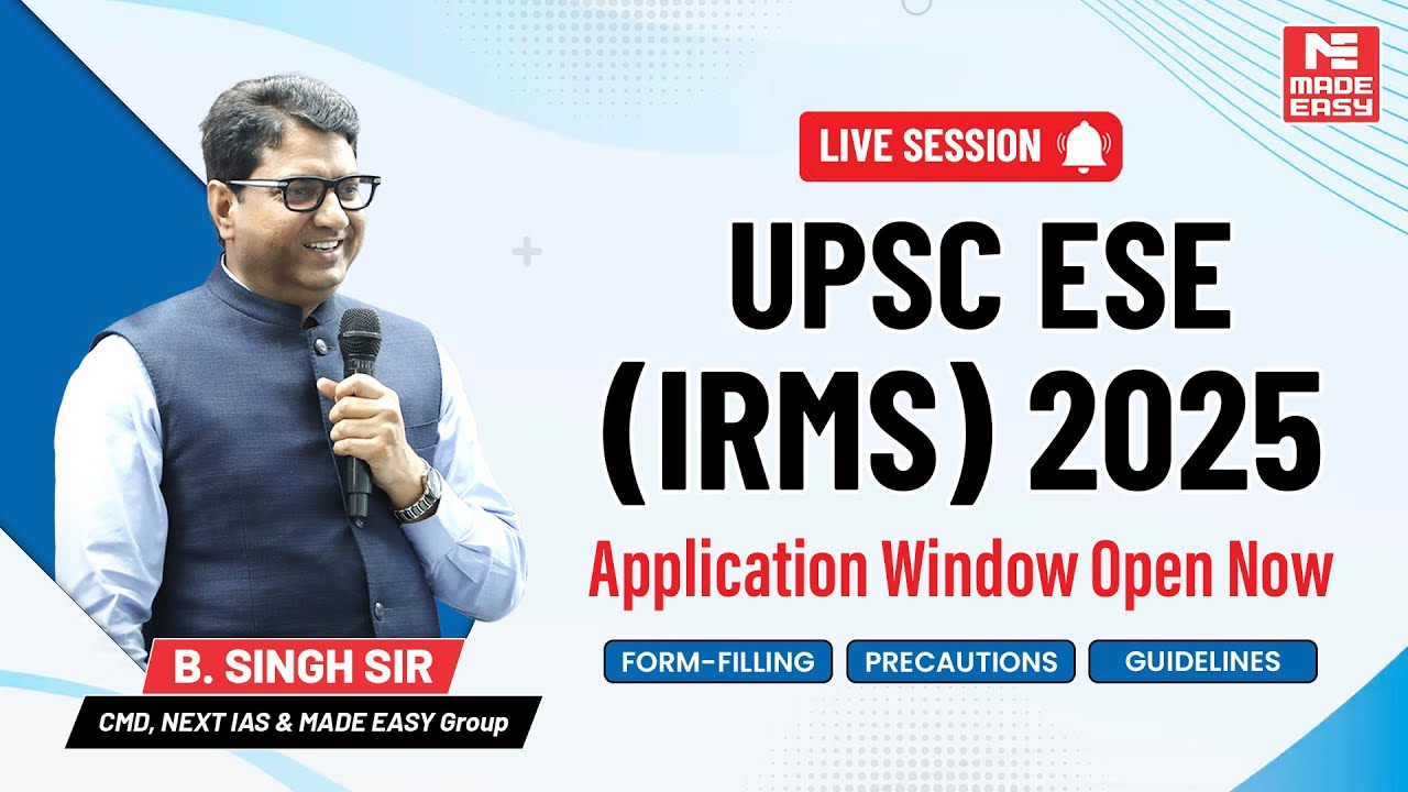 Join B. Singh Sir LIVE | IRMS Vacancies & ESE 2025 Application Window ...