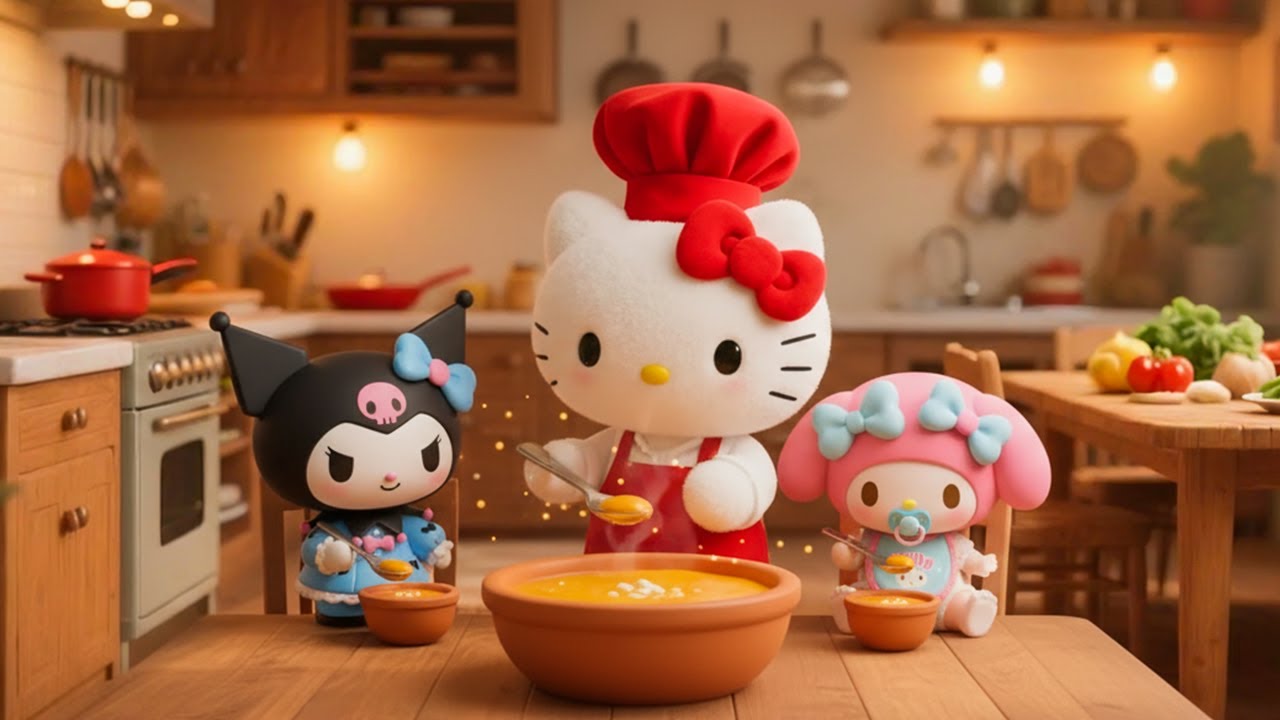 Hello Kitty the Chef?! Holding Kuromi & Melody – So Cute! 🥰 - YouTube