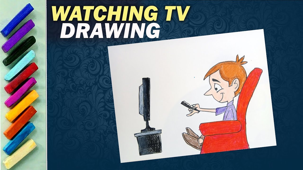 How To Draw A Boy Watching TV | Boy With TV Drawing | Creative Touch ...