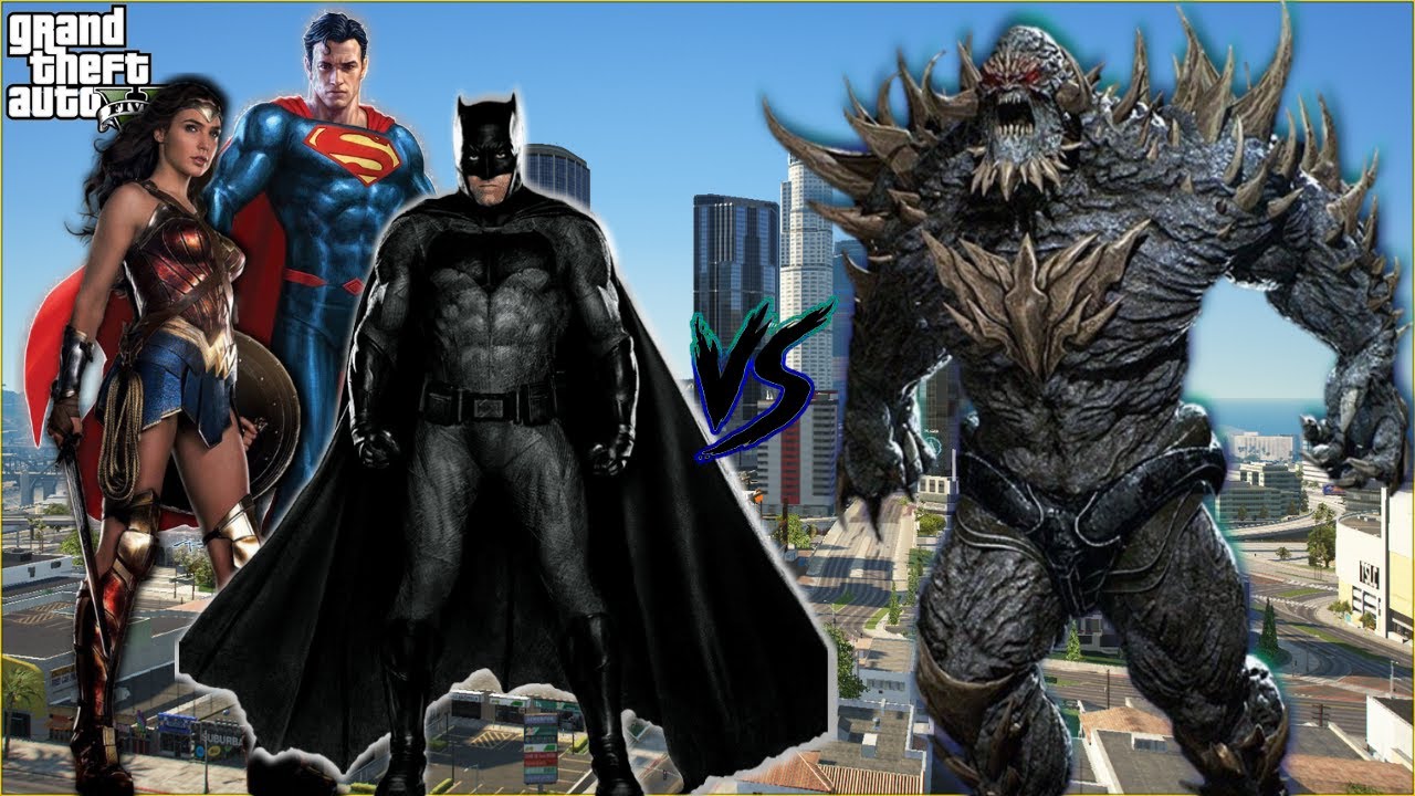 GTA 5 - Batman, Superman And Wonder Woman Vs DOOMSDAY | BvS Fight ...