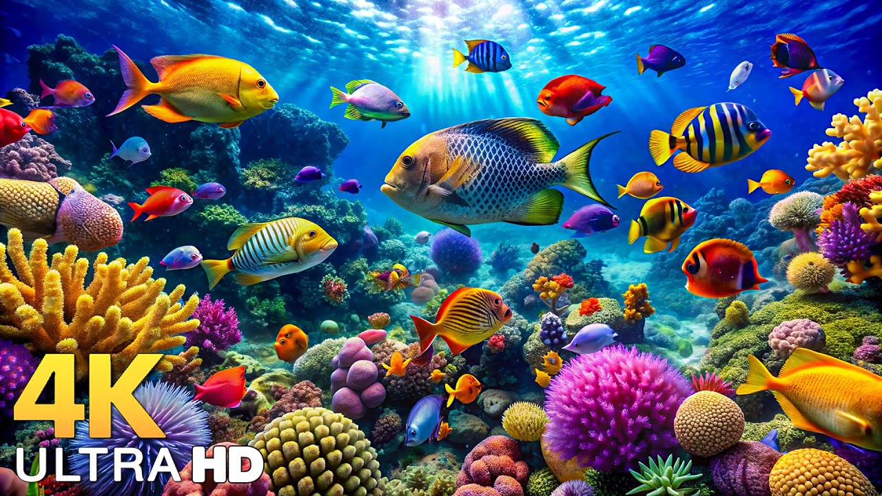 Under Red Sea 4K - Beautiful Coral Reef Fish in Aquarium, Sea Animals ...