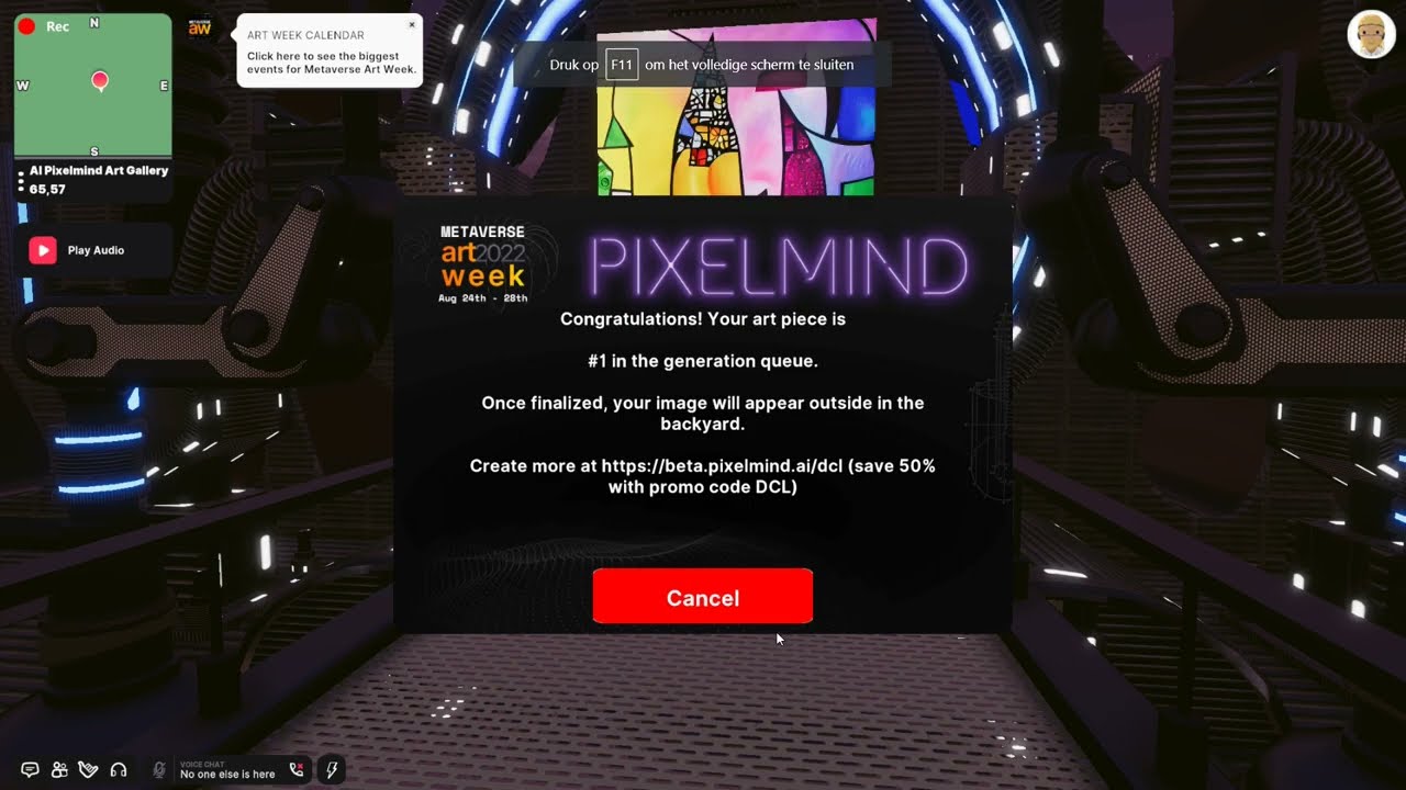 Decentraland - Art Week Plaza Opening & Generate Your Personal AI Artwork @ Pixelmind # ...