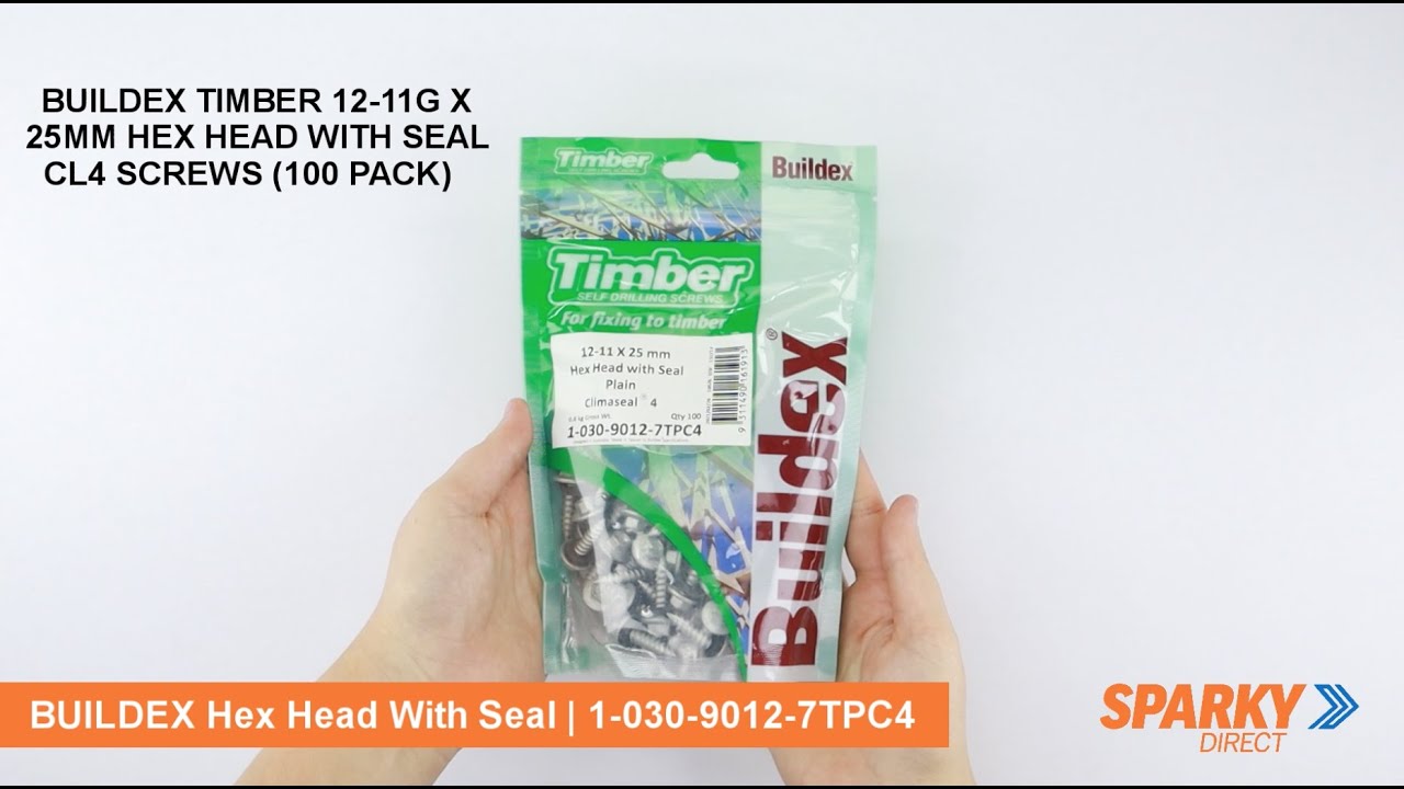 BUILDEX | TIMBER 12-11G X 25MM HEX HEAD WITH SEAL CL4 SCREWS (100 PACK ...