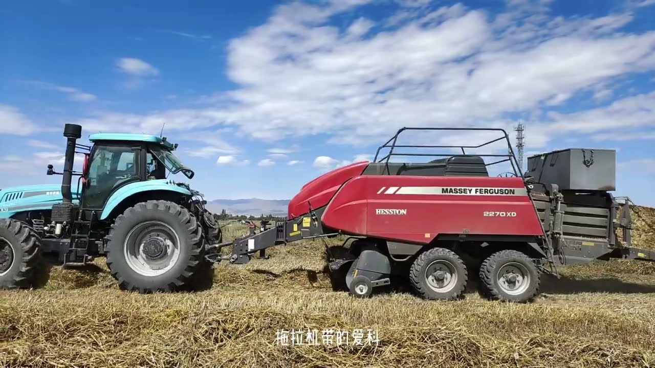 300hp KAT TRACTOR KAT3004-A1 working with MASSEY FERGUSON square baler ...