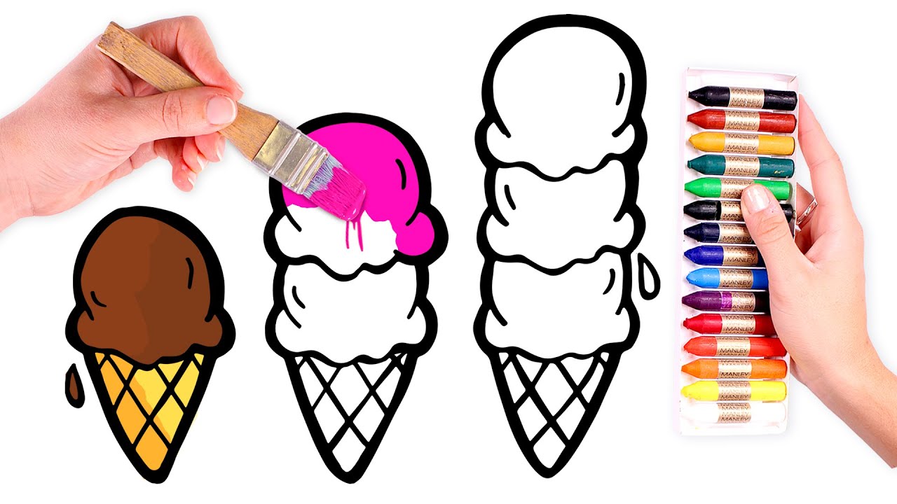 Dibuja y Colorea tres HELADOS 🍧🍨🍦 Videos para niños - YouTube