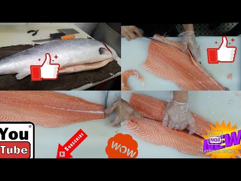Salmon cutting skills - how to cut a salmon for sashimi - YouTube