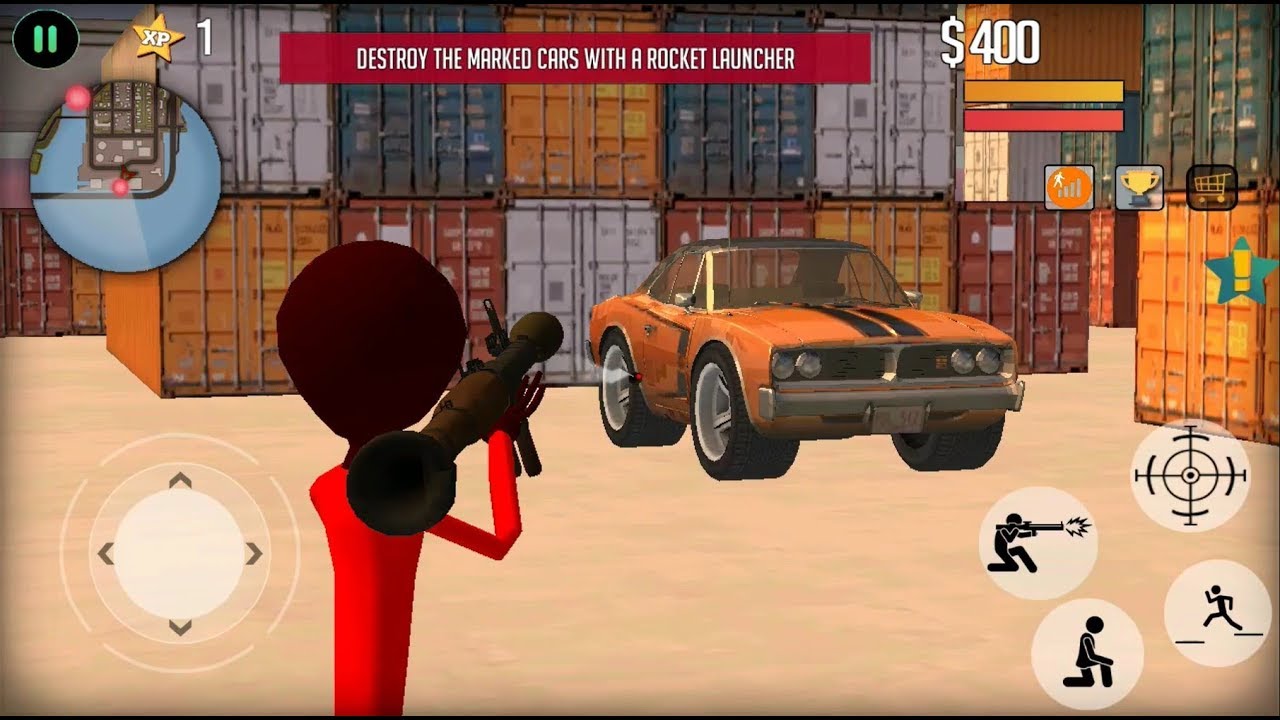 Stickman Rope Hero Powerfull Rocket Launcher Destroy All Cars | Stick ...