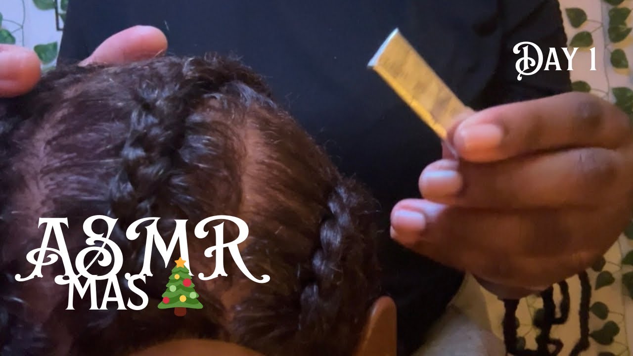 ASMR Hair Braiding | Cornrows & Gum Chewing | ASMRmas Day 1 🎄 - YouTube