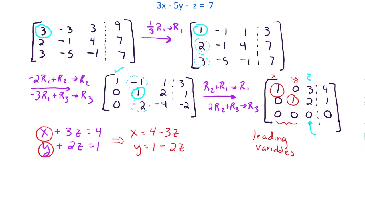 Sec 1 2 Gauss Jordan Elimination Many Solutions Youtube