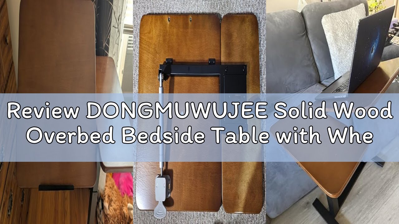 Review DONGMUWUJEE Solid Wood Overbed Bedside Table with Wheels ...