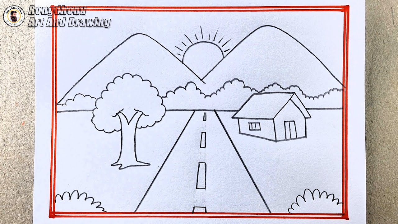 Easy Village Road Scenery Drawing | Simple Pencil Sketch for Beginners ...