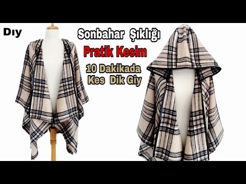 Kapişonlu Panço Dikimi. Pratik Kesim. Kenar Biyeli. Autumn Elegance. Poncho, cape, making. #sewing  