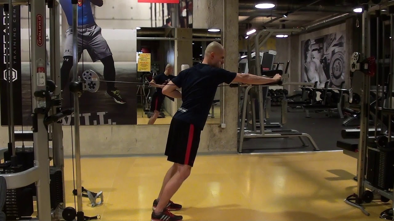 007 Standing one arm cable push - YouTube