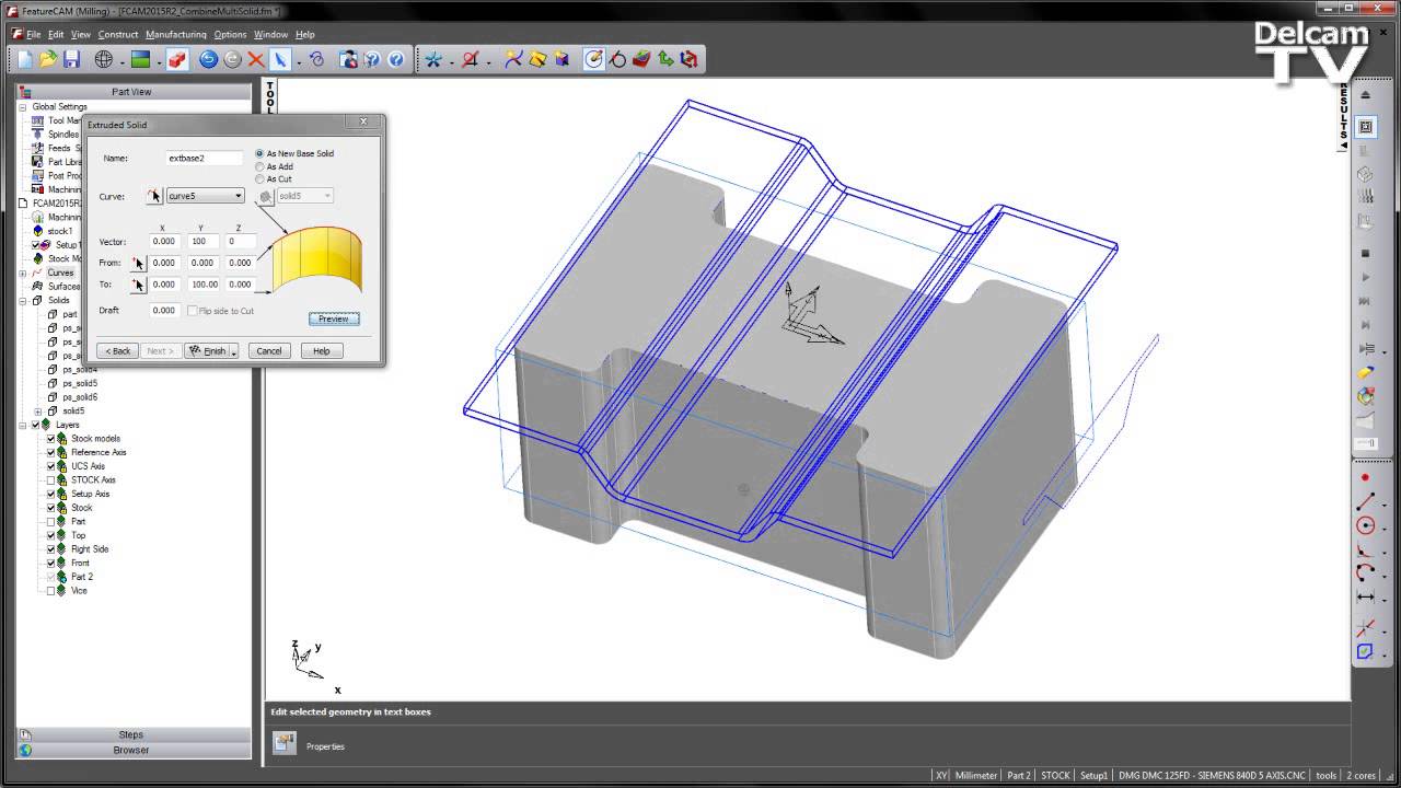 FeatureCAM 2015 R2 - Combine Multiple Solids - YouTube
