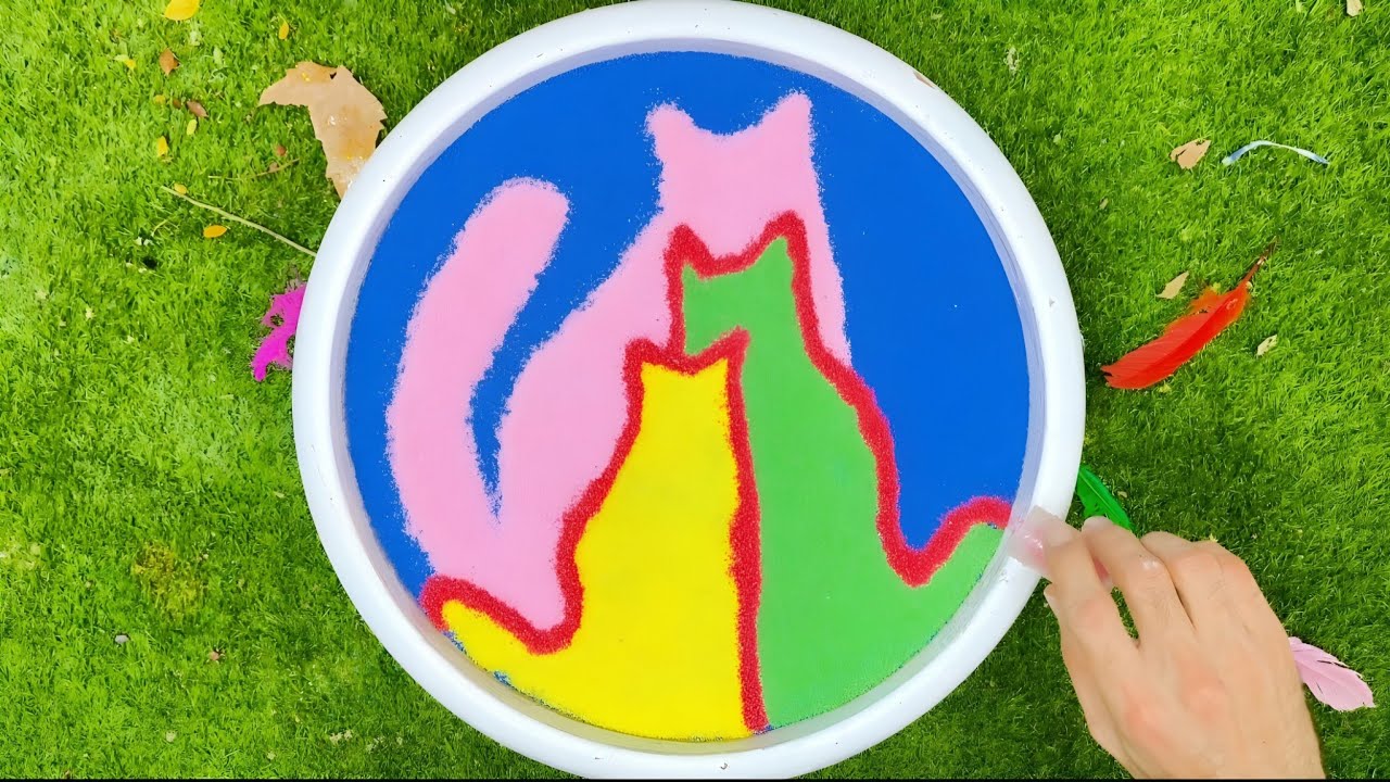 Cute Cats Sand Painting Art - How to Draw a Cat - YouTube