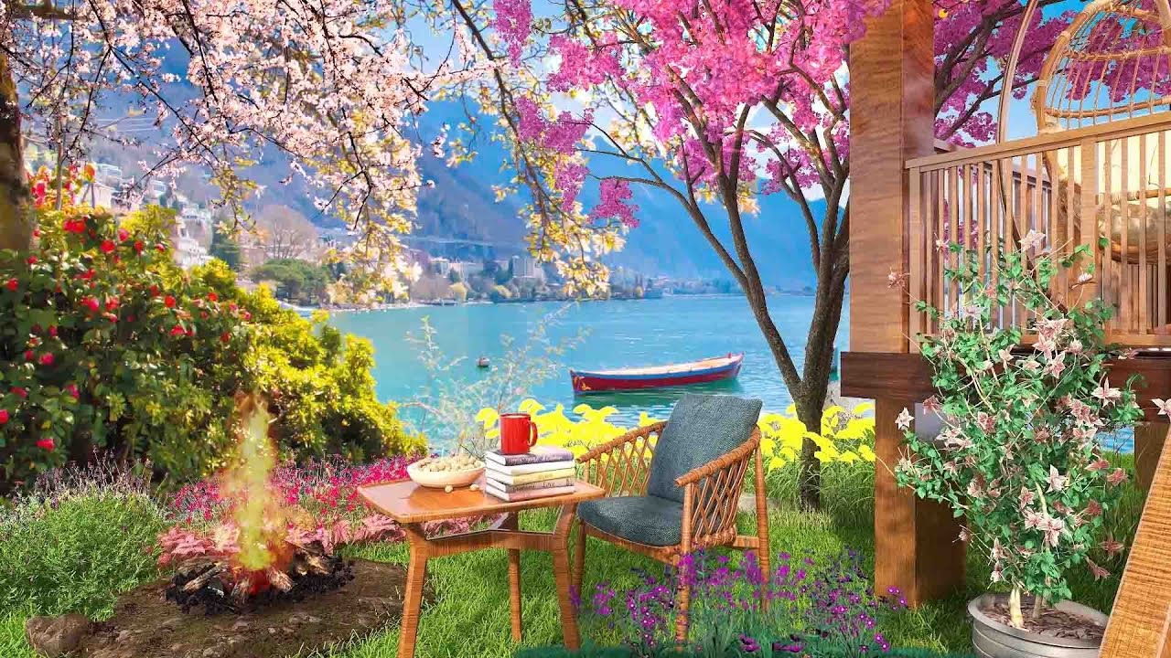 Spring Morning at the Lake Ambience with Campfire, Birdsong, Piano ...