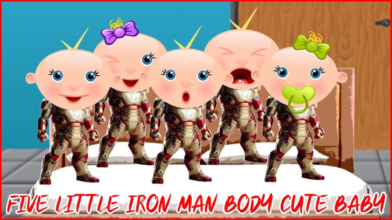 Five Little Iron Man Body Cute Baby Jumping on The Bed | Nursery Rhymes ...