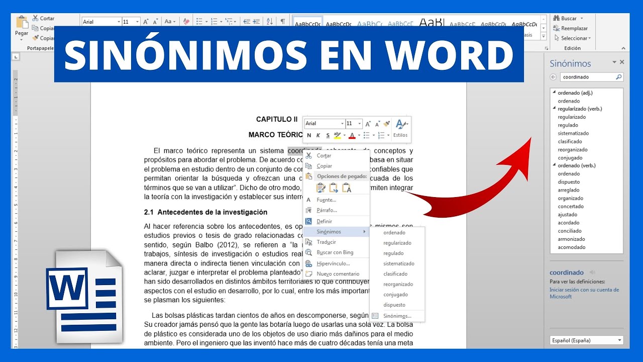 Cómo BUSCAR SINÓNIMOS en WORD - YouTube