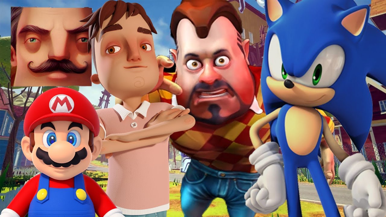 Hello Neighbor - New Neighbor Dark Riddle Aaron Mario Sonic History ...