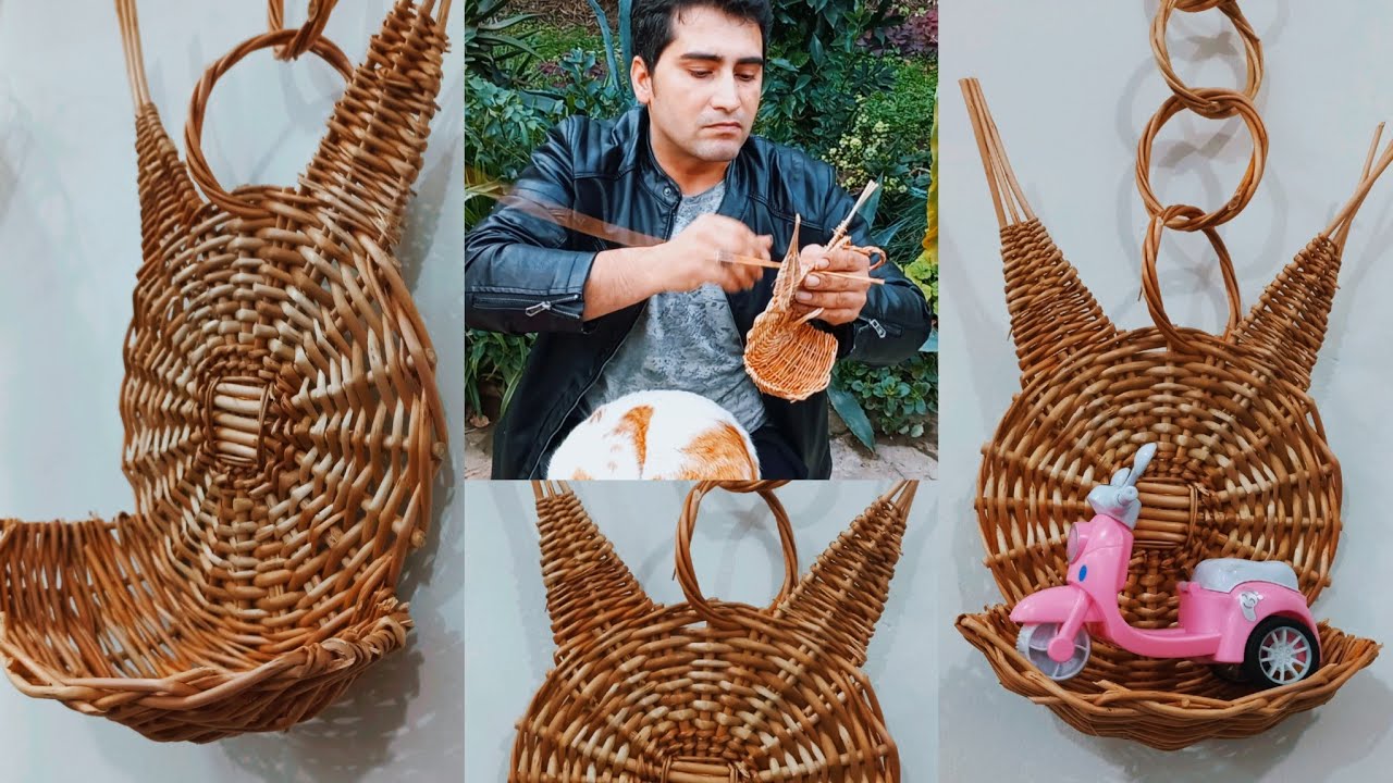 The steps of weaving a cat shaped wall hanging basket for children room ...