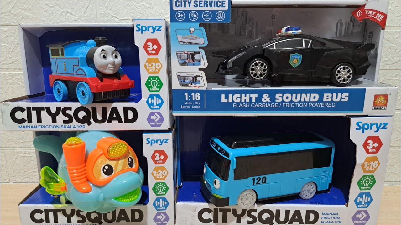 Unboxing Mobil Polisi Baru, Tayo The Little Bus, Kereta Thomas And ...