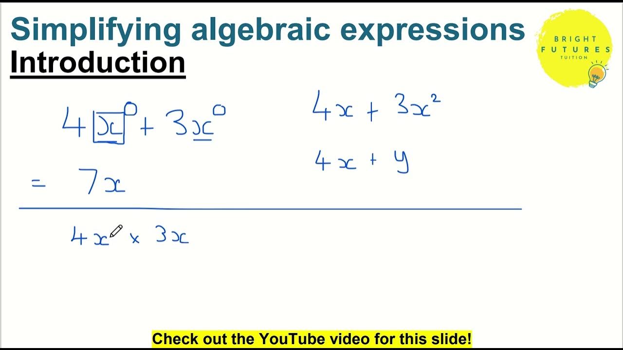 Introduction to simplifying algebraic expressions - YouTube