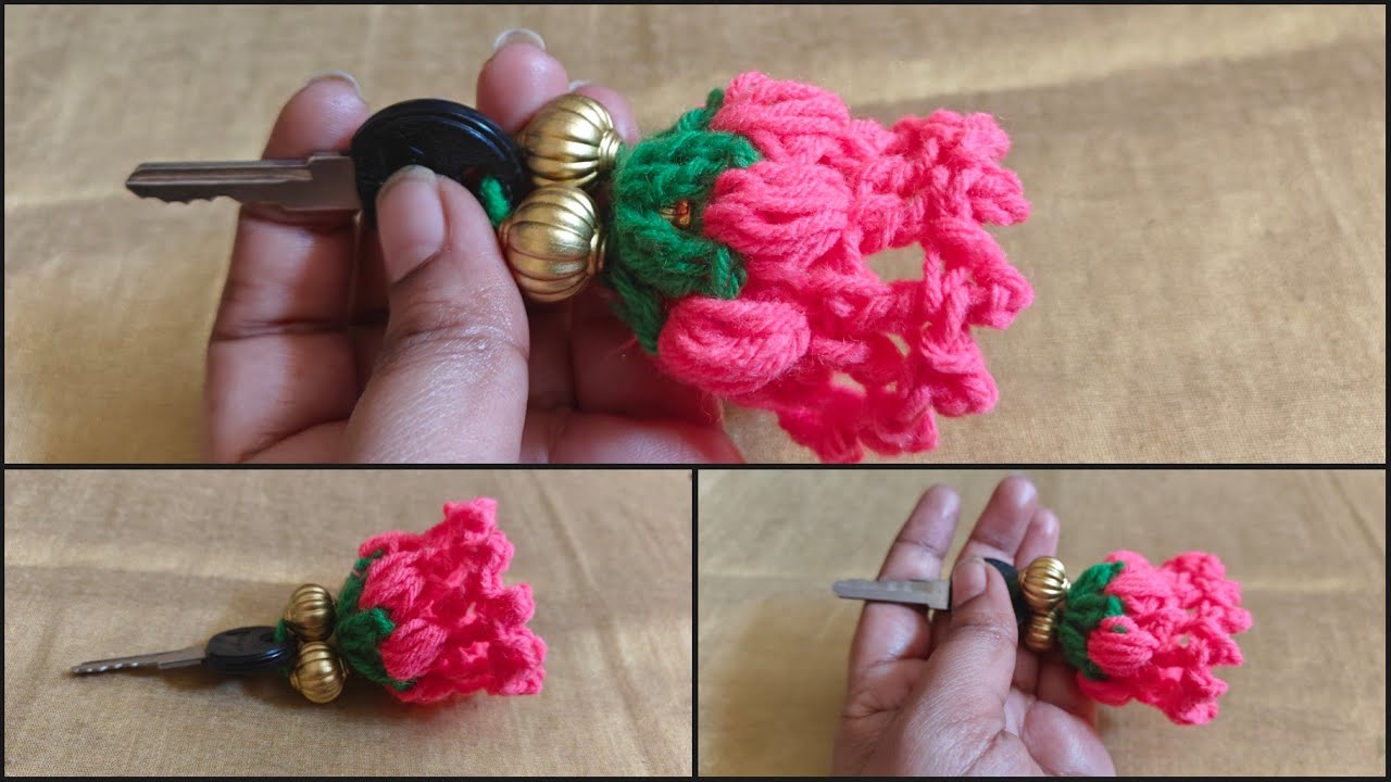 Crochet bell flower key charm# how to make crochet flower key chain ...