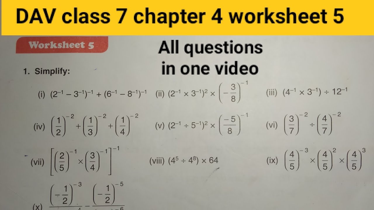 DAV class 7 chapter 4 worksheet 5 ।Class 7 maths chapter 4 worksheet 5 ...