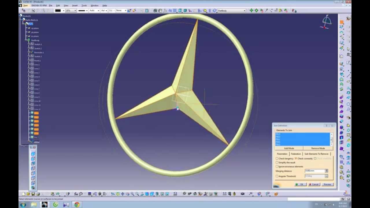Catia V5 Tutorial for beginners: Mercedes-Benz logo | Wireframe | Close ...