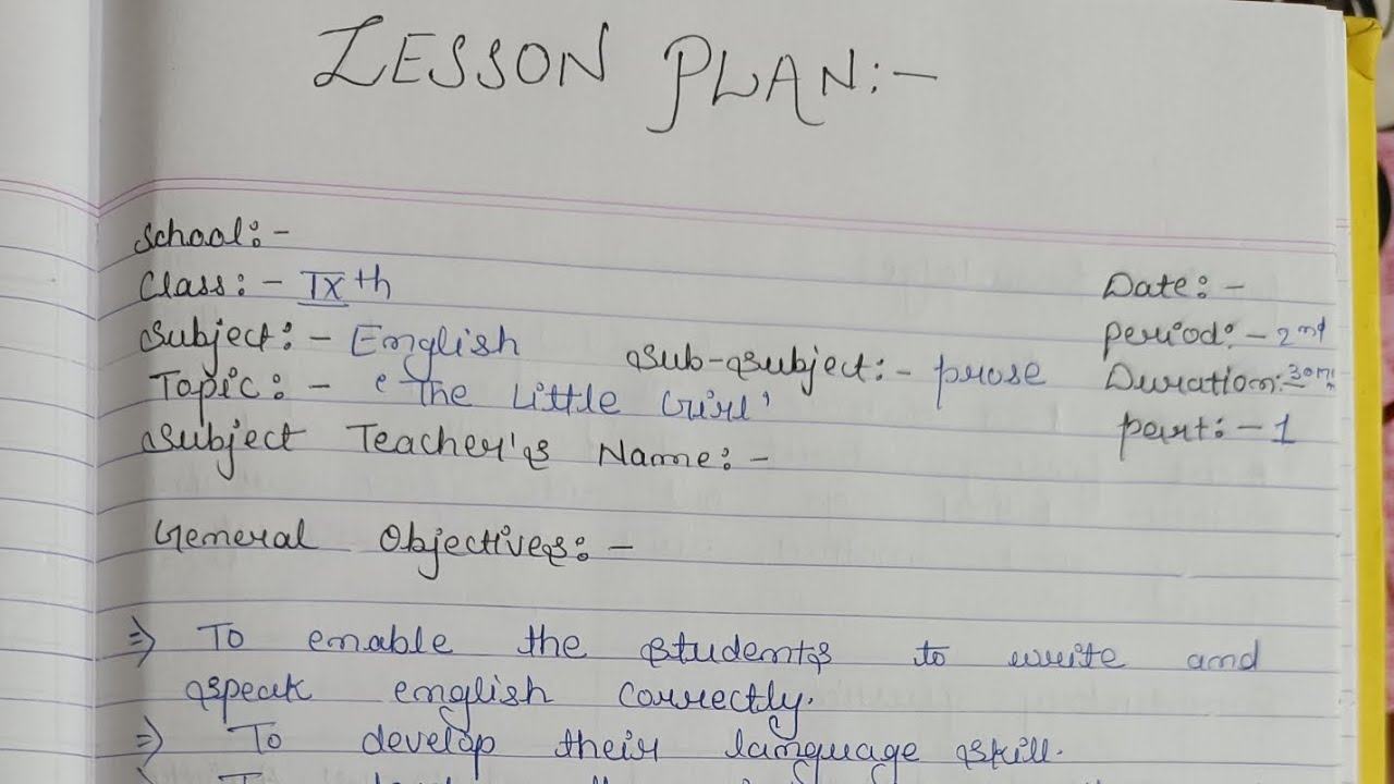 Lesson Plan of "THE LITTLE GIRL" Class- 9 #Lessonplan #thelittlegirl #B ...
