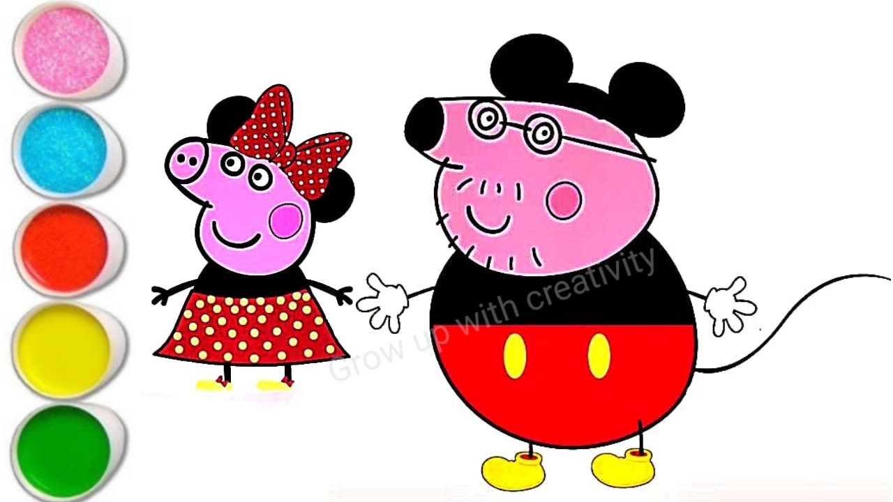 How To Draw,Colour And Paint Peppa Pig And Daddy👴Pig Dressed As A ...