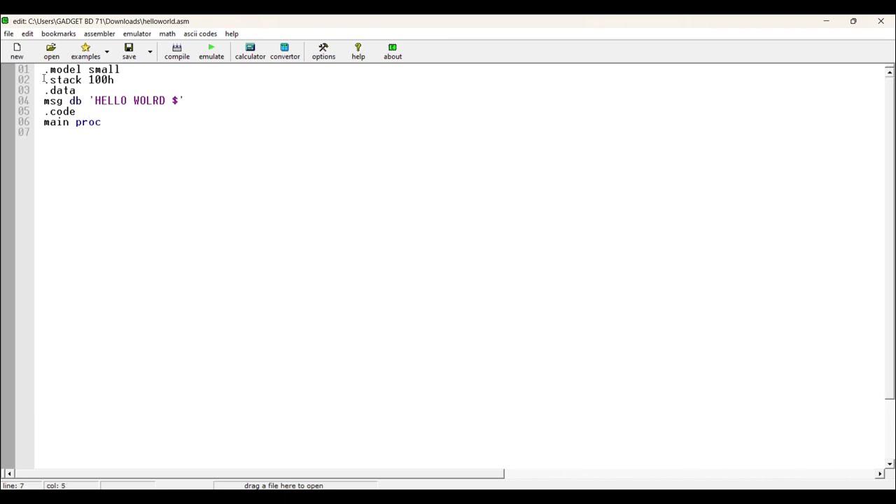 hello world print in assembly language | Assembly language | emu8086 | machine learning - YouTube