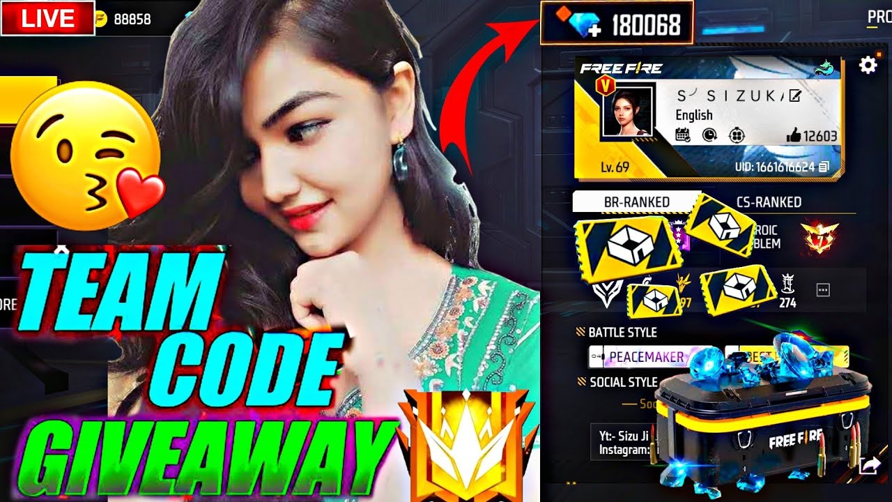 FREE FIRE LIVE GIVEAWAY TEAM CODE || FF LIVE REDEEM CODE - YouTube
