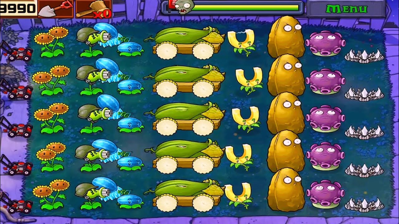 PVZ Gameplay | Survival Night | All Upgraded Plants vs All Zombies Full ...