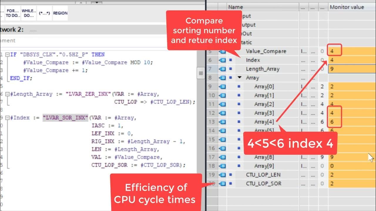 TIA Portal Find Length Array & Compare number using binary tree ...