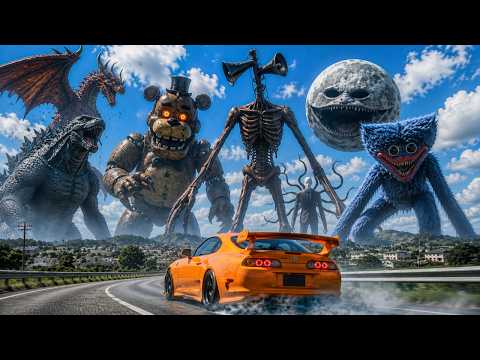 SUPRA vs 15 GIANT MONSTERS! #2 (Siren Head, Slenderman, Moon Woke Up, Huggy Wuggy) | BeamNG Drive
