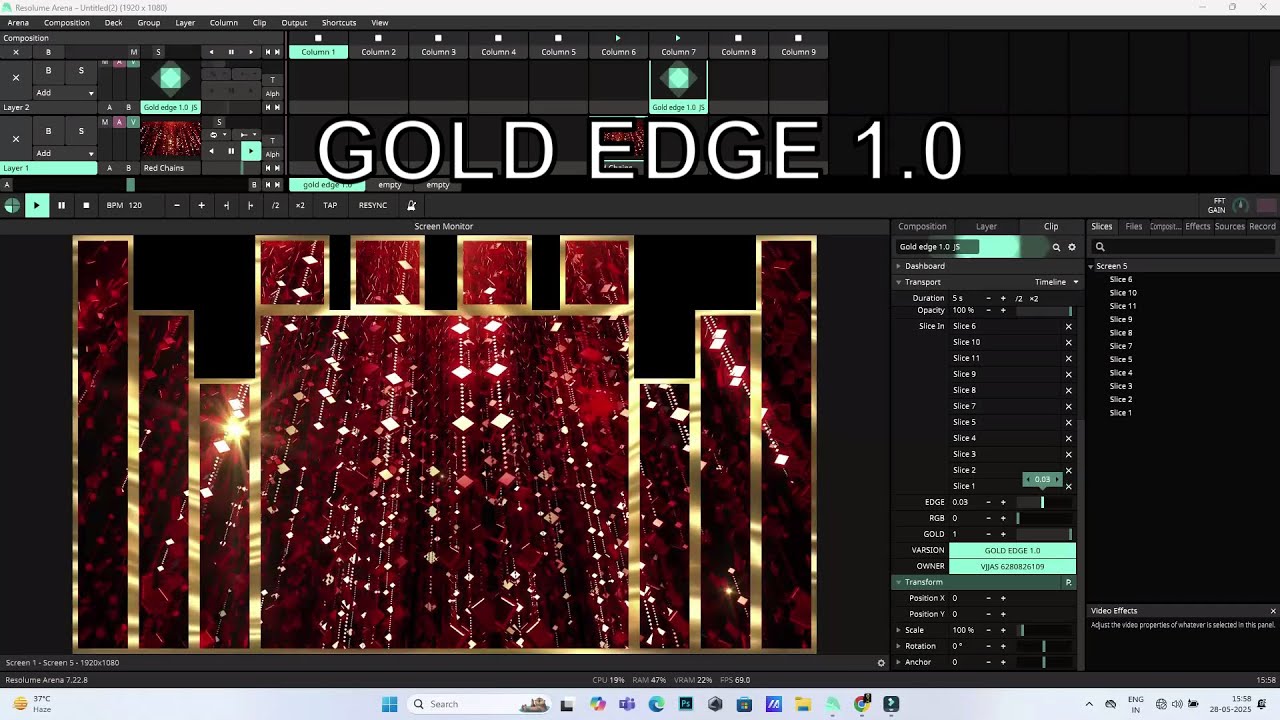 NEW PLUGIN GOLD EDGE1.0 CREATE BY @Vjjas #resolume #resolumearena - YouTube