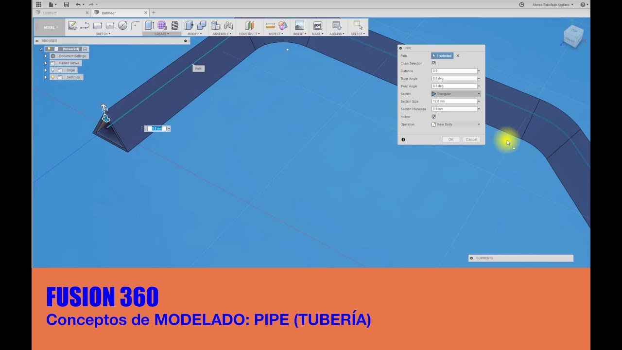 FUSION 360 #17-B MODELADO:TUBERÍA (PIPE) - YouTube