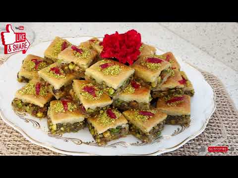 Namoura Stuffed With  Pistachio (Semolina Cake) النمورة بالفستق الحلبي